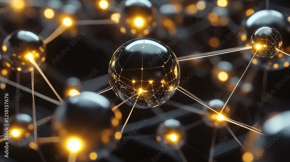 High-tech visualization of AI cubes and spheres connected through ...