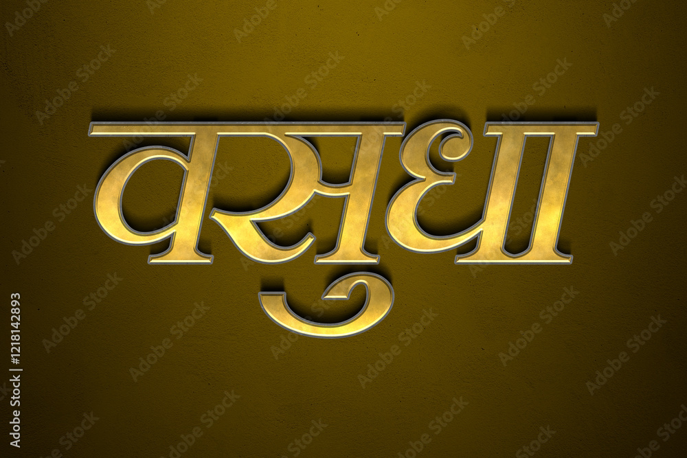 Old gold text effect of Hindi name Vasudha with 3D glossy style Mockup ...