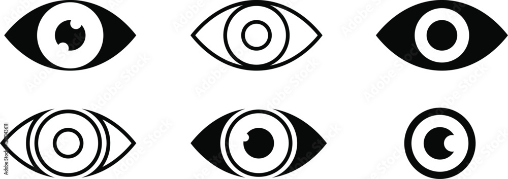 Set of eye icon. Black eye icon on transparent background. Vision icon ...