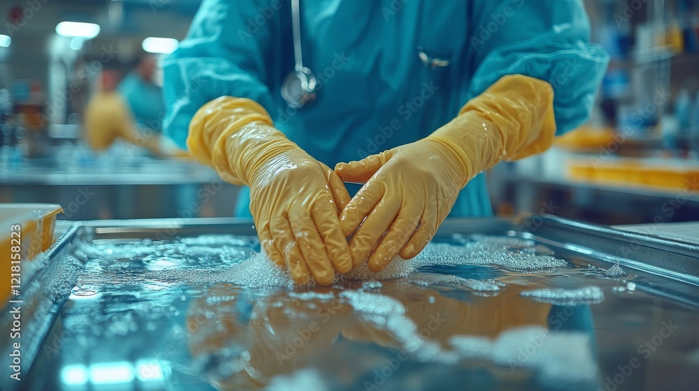 Preparation for a Surgical Procedure: Surgeon Scrubbing Hands in ...