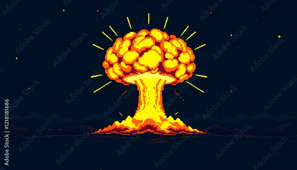 Ilustración de Stock Pixel Art Nuclear Explosion: A Retro-futuristic ...