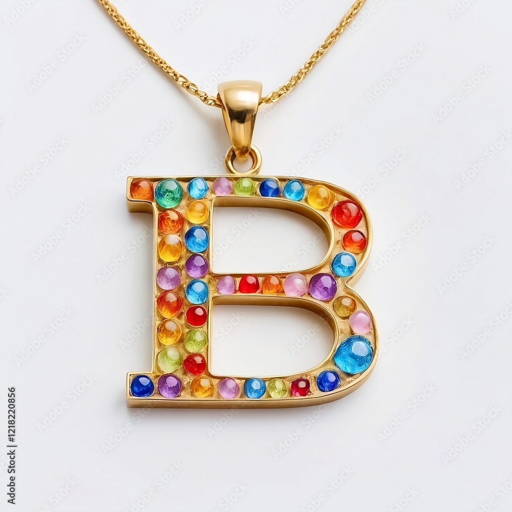 English alphabet letter "B" is designed with a gold chain and mixed ...