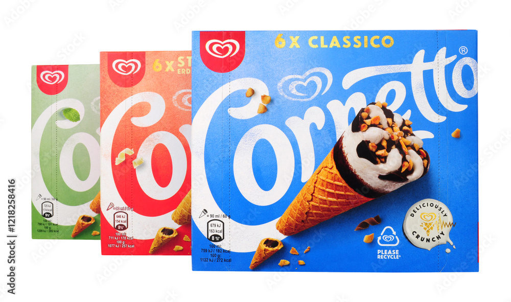 Walls multi pack cornetto boxes containing mint, classico, and ...