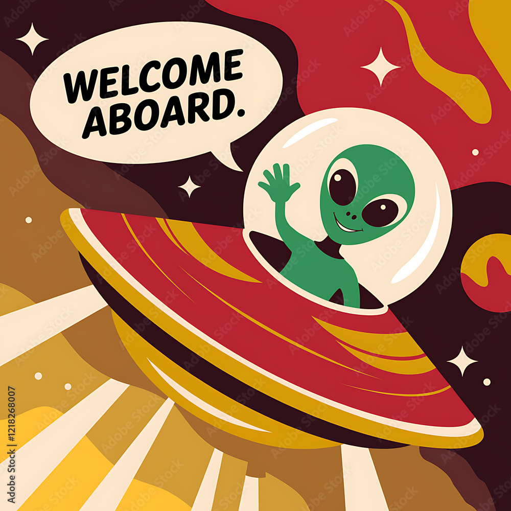 welcome aboard: cartoon ufo alien Stock Illustration | Adobe Stock