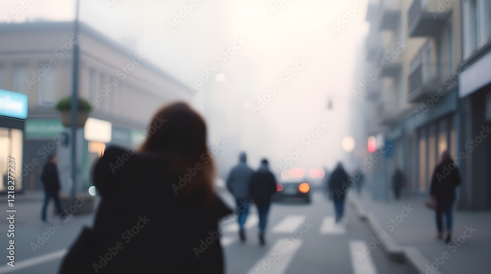 Blurred photograph of people visible in the distance, candid street ...