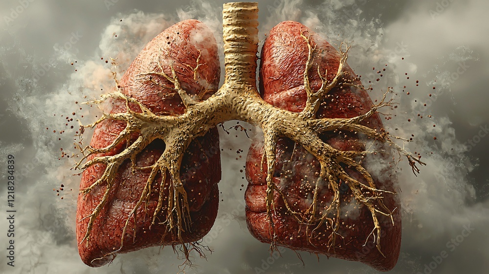 Damaged Lungs Respiratory Illness Bronchitis Emphysema Air Pollution Smoke Disease Concept 3D ...