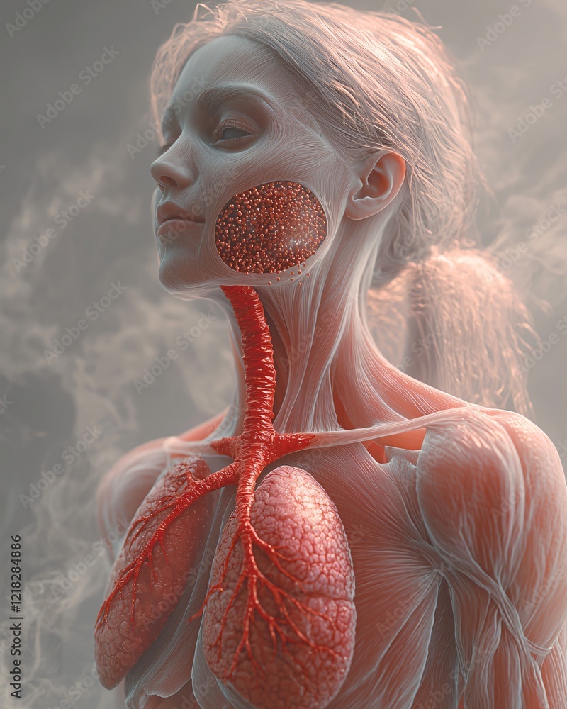 Female Anatomy Respiratory System Lungs Trachea and Muscle Structure ...