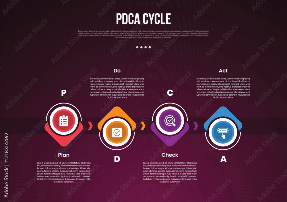 PDCA cycle infographic template with big circle arrow up and down on ...