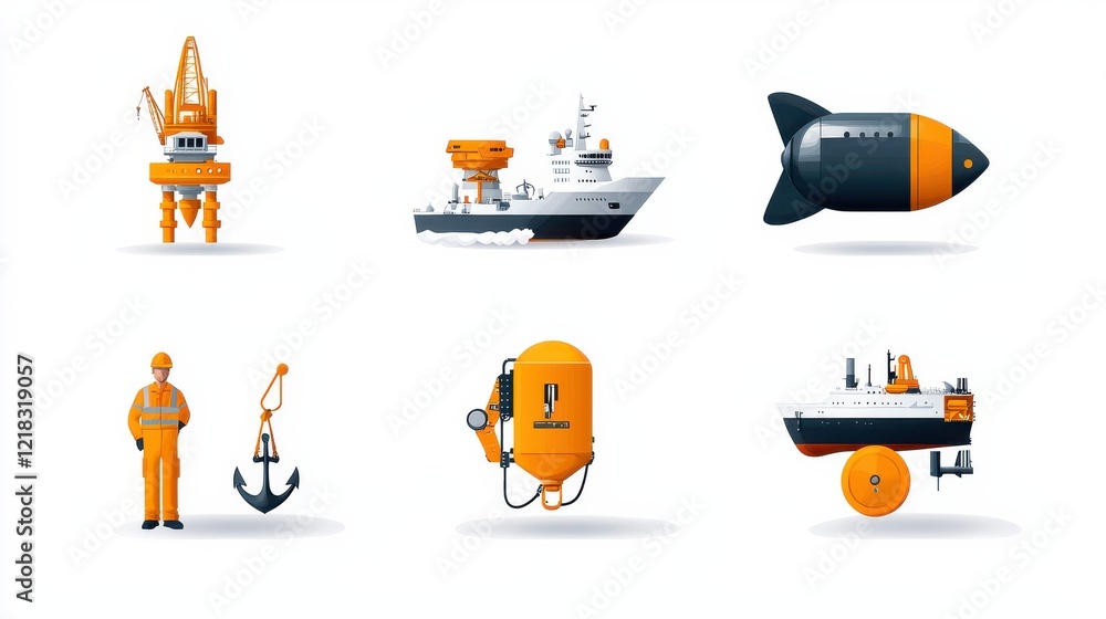 Exploring marine engineering six essential icons for ship and submarine ...