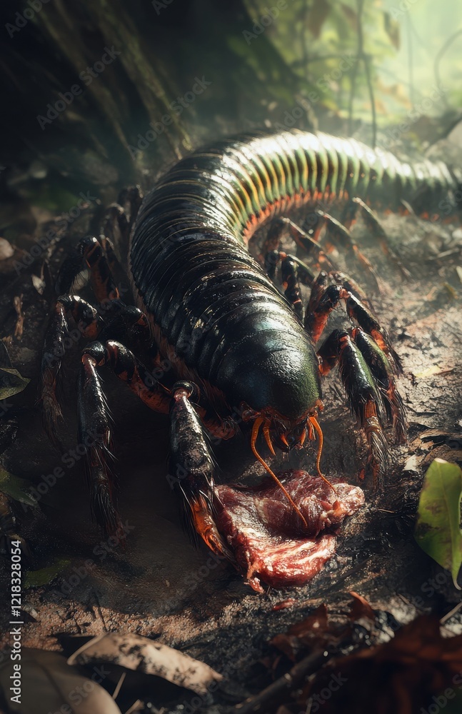 Giant Centipede Feasting in the Jungle Depicts Carnivorous Invertebrate ...
