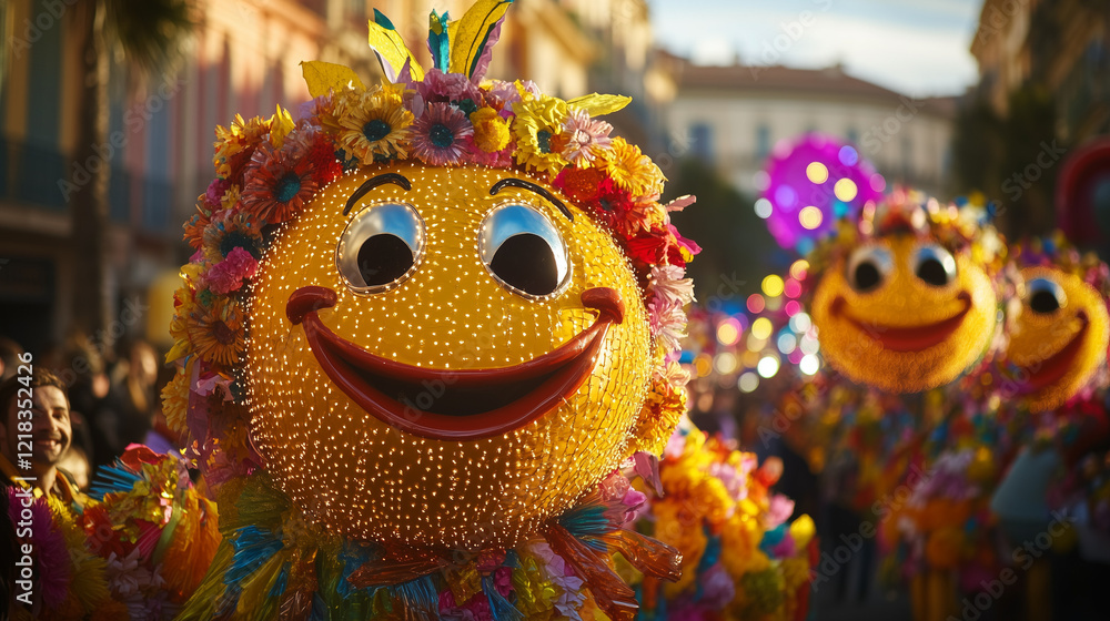 Carnaval de Nice with focus on street dancers in bright, dazzling ...