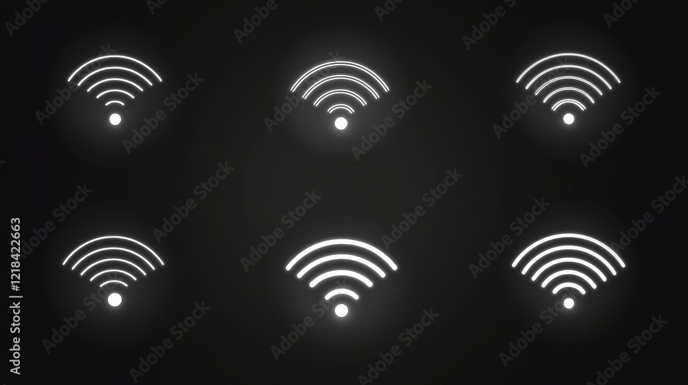 71.A polished set of outline Wi-Fi icons, each rendered in consistent ...