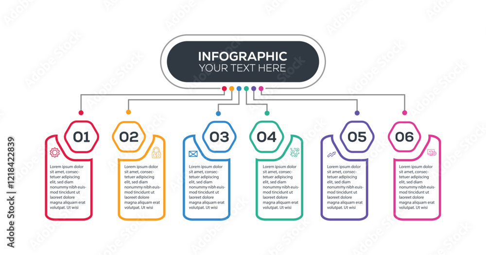 Design template for vector infographic labels with icons and 6 options ...
