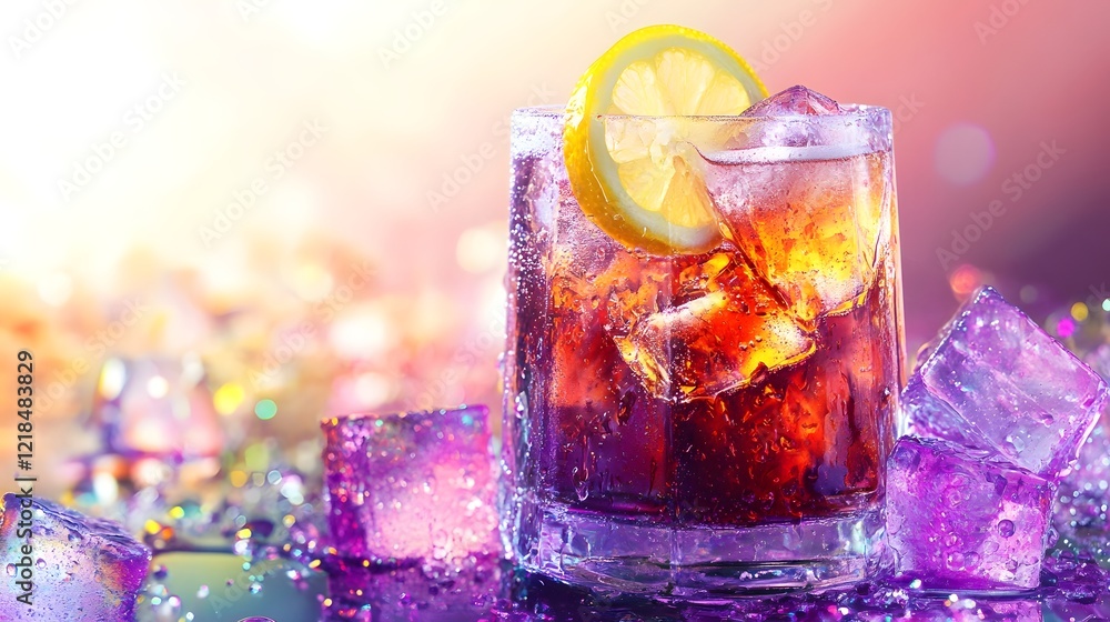 Icy Refreshing Cola Drink with Lemon Slice in Fast-Food Bar Style ...