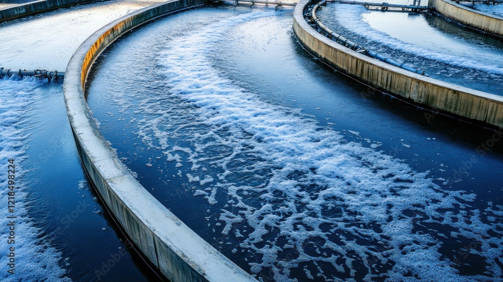 Wastewater treatment plant aeration basins, water purification process ...