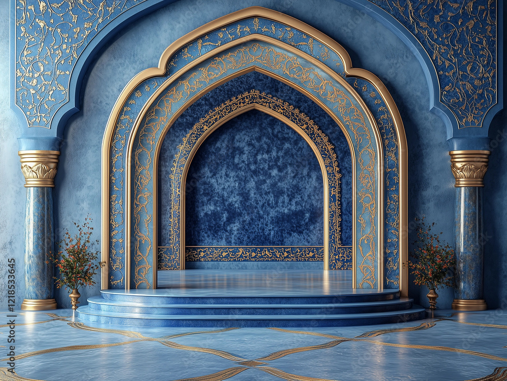 blue gold arabian arabic moslem islamic mosque arch photo studio ...
