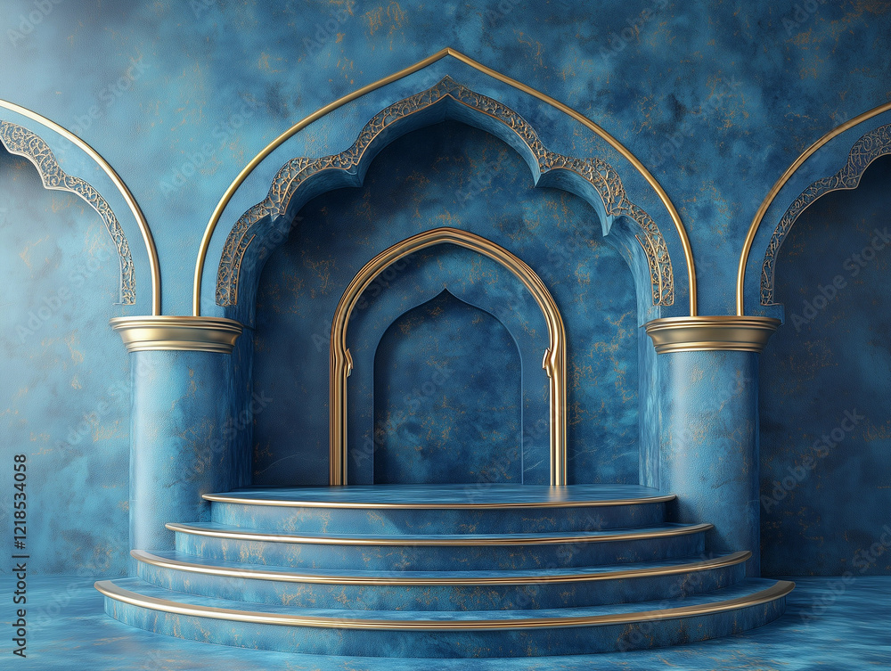 blue gold arabian arabic moslem mosque arch background wallpaper photo ...