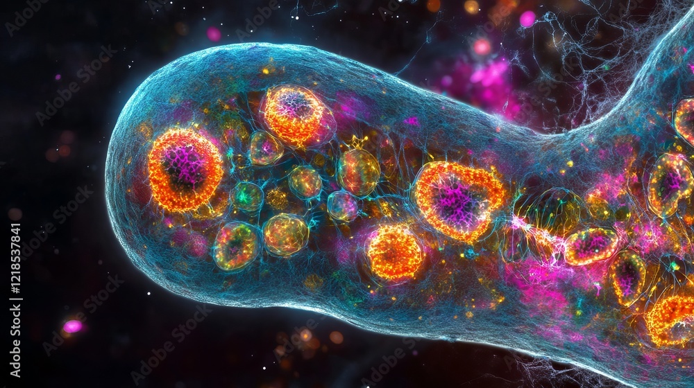 artistic view of a cell division process, showcasing vibrant colors and ...