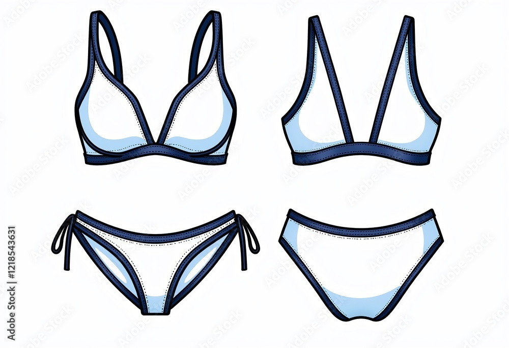 Women's Bikini Technical Flat, Top and Bottom Fashion Illustration ...