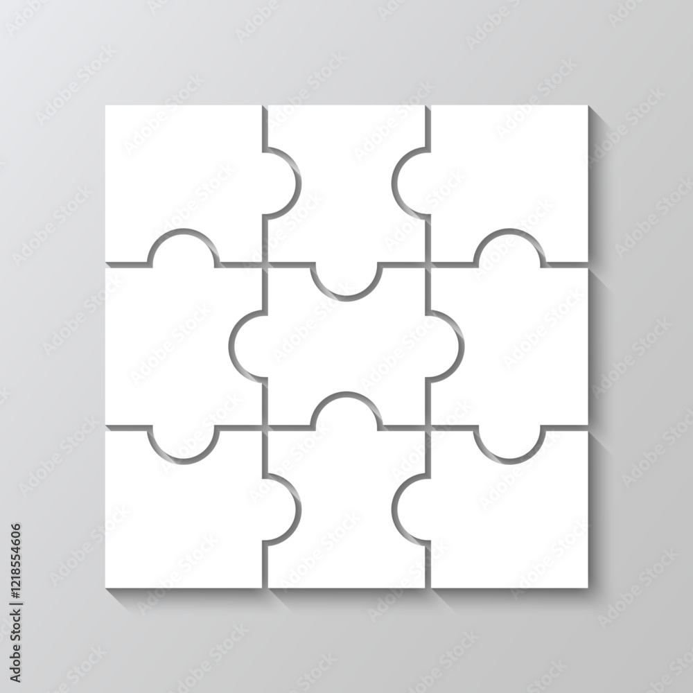 Jigsaw pieces mosaic with 6 details. Puzzle grid template. Layout of ...