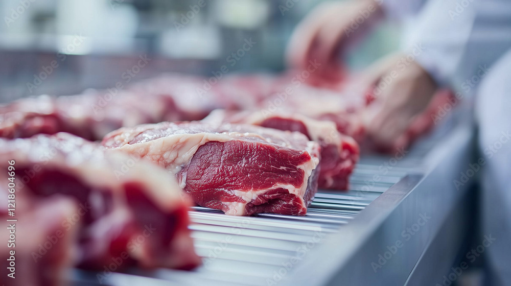 Industrial Beef Processing Plant with Conveyor Belt, Efficient Meat ...