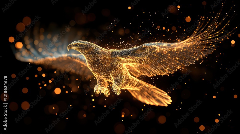 eagle hologram, with a holographic projection of the bird silhouette ...