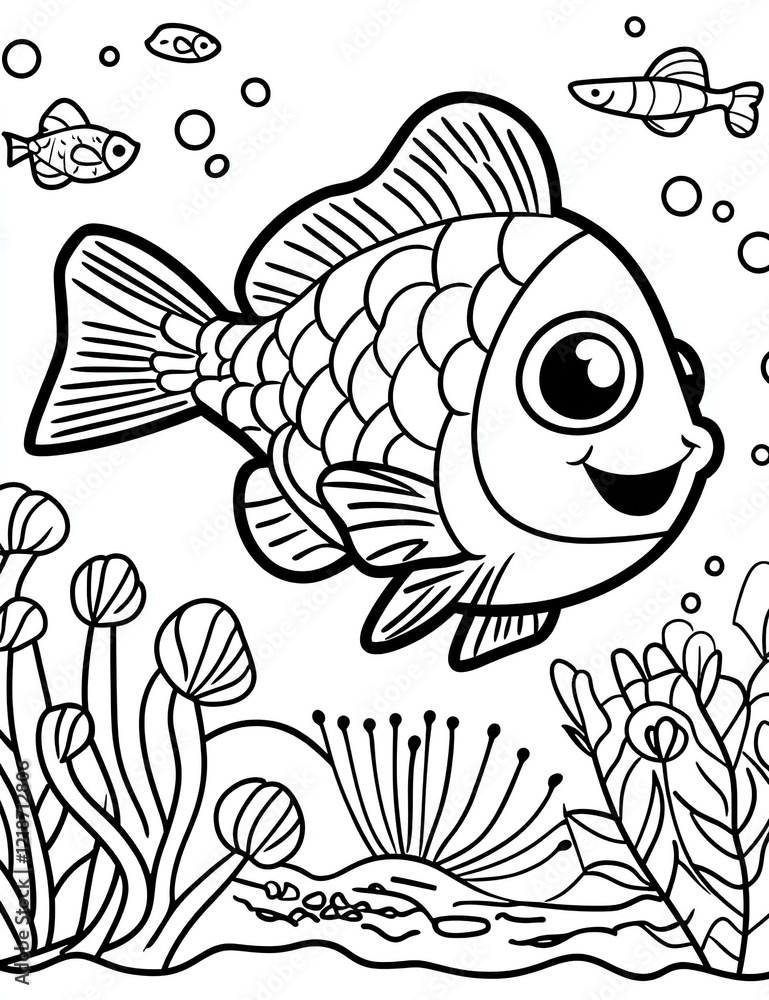 cartoon cute fish easy coloring page. ready to print on standard 8 ...