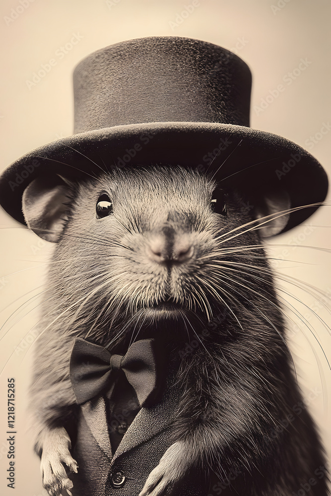 Cute Old School Style Musk rat in a dapper hat, sepia, gangster vibe ...
