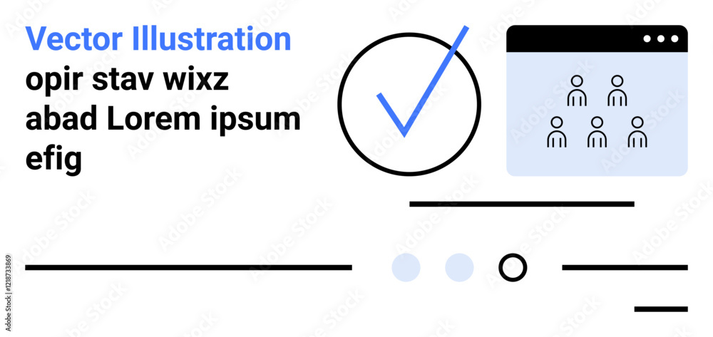 Check mark within a circle, user group in a browser window, horizontal ...