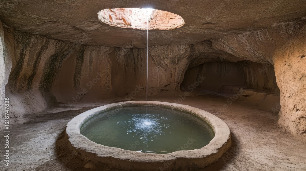 Cave Pool with Light Shaft Circular Stone Basin, Underground Water ...