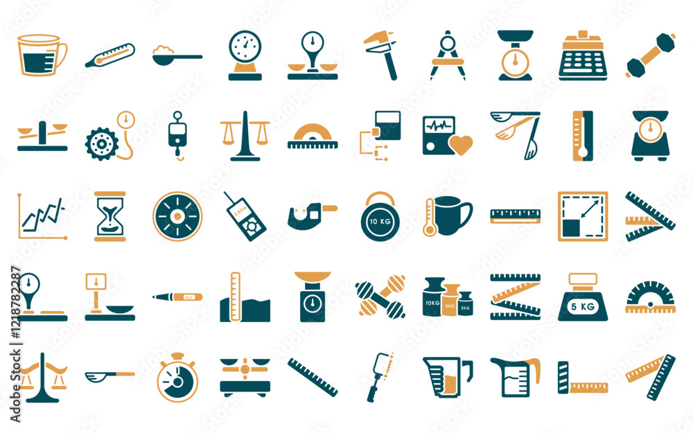 50 linear measurement icon pack. vector thin line heavy weight, fever ...