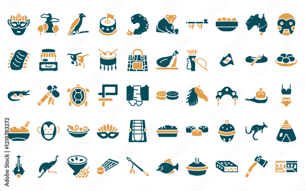 50 linear culture icon pack. vector thin line mantecados, pico cao, aw ...