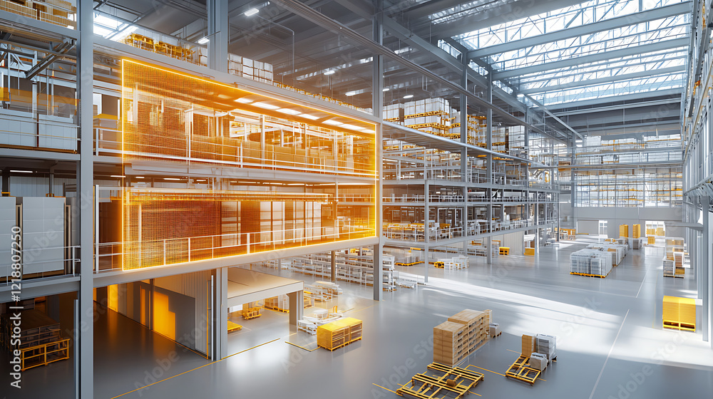 Ilustración de Stock Factory interior with areas of high activity ...