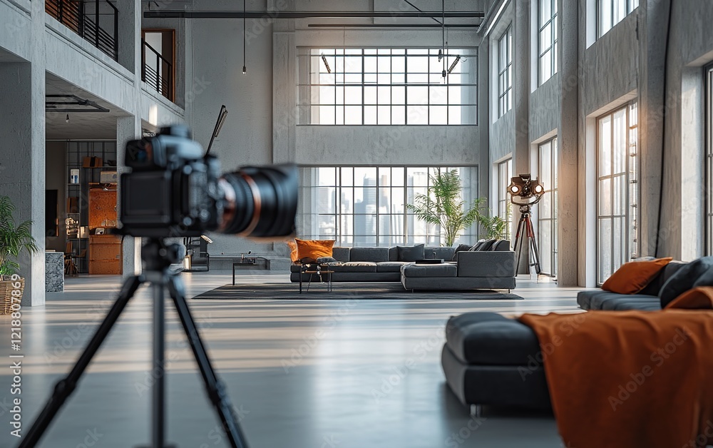 Filming Modern Loft Apartment Interior: Camera Captures Stylish ...