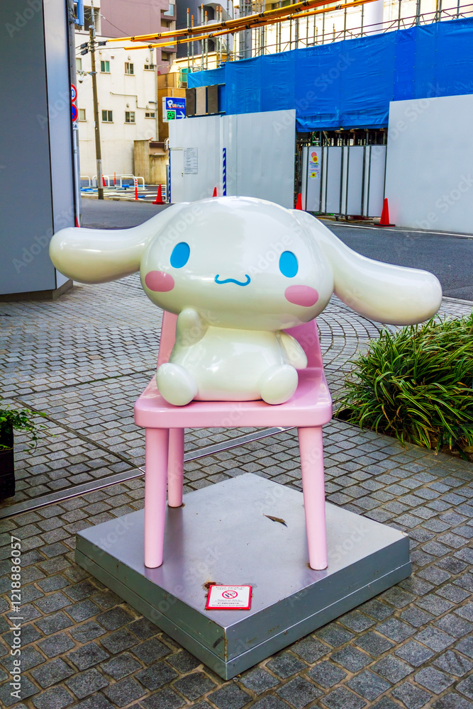 Tokyo, Japan - November 15, 2024: A charming statue of Cinnamoroll, the ...