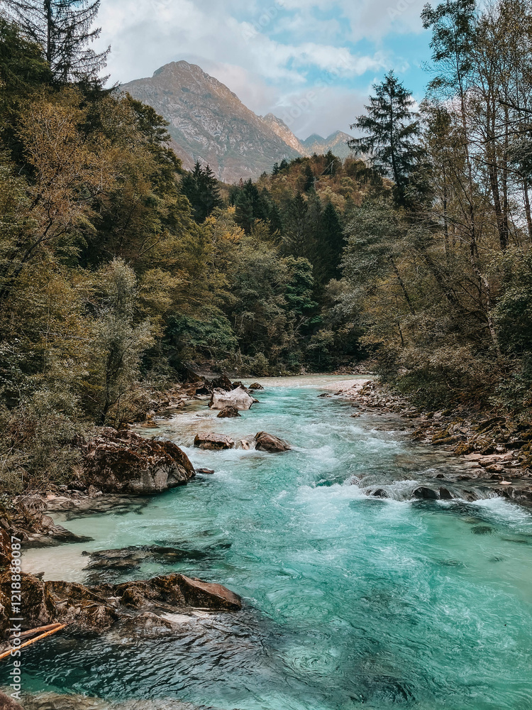 Amazing Emerald Soca river gorge in Slovenian Alps. Great Soca Gorge ...