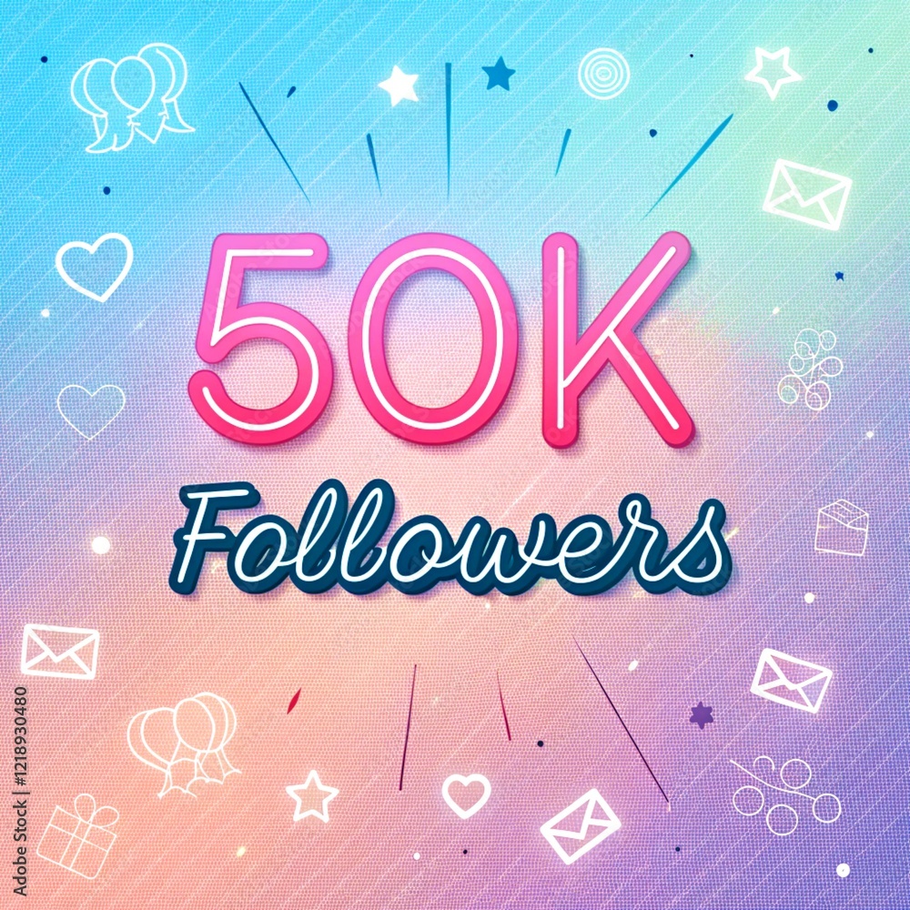 50k followers achievement thank you message with glowing outline effect ...