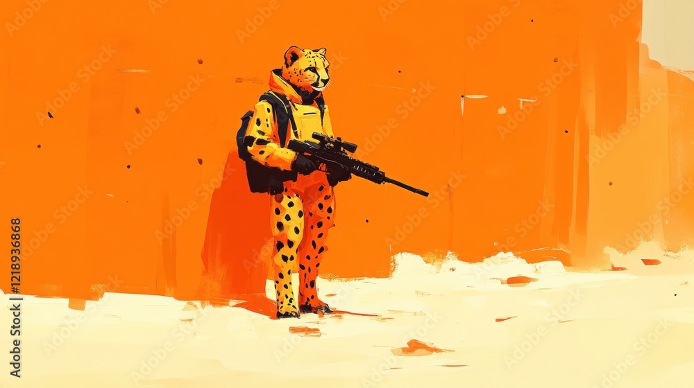 Cheetah Soldier in Orange Desert Stock Illustration | Adobe Stock