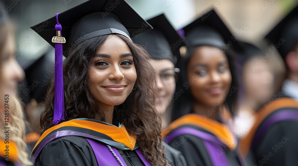 Front view of graduates standing shoulder to shoulder, their ...