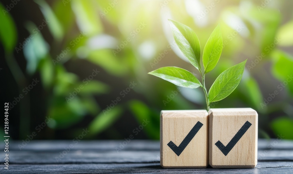 ISO 14001 Certified Quality Control Concept with Wooden Cubes and Check ...