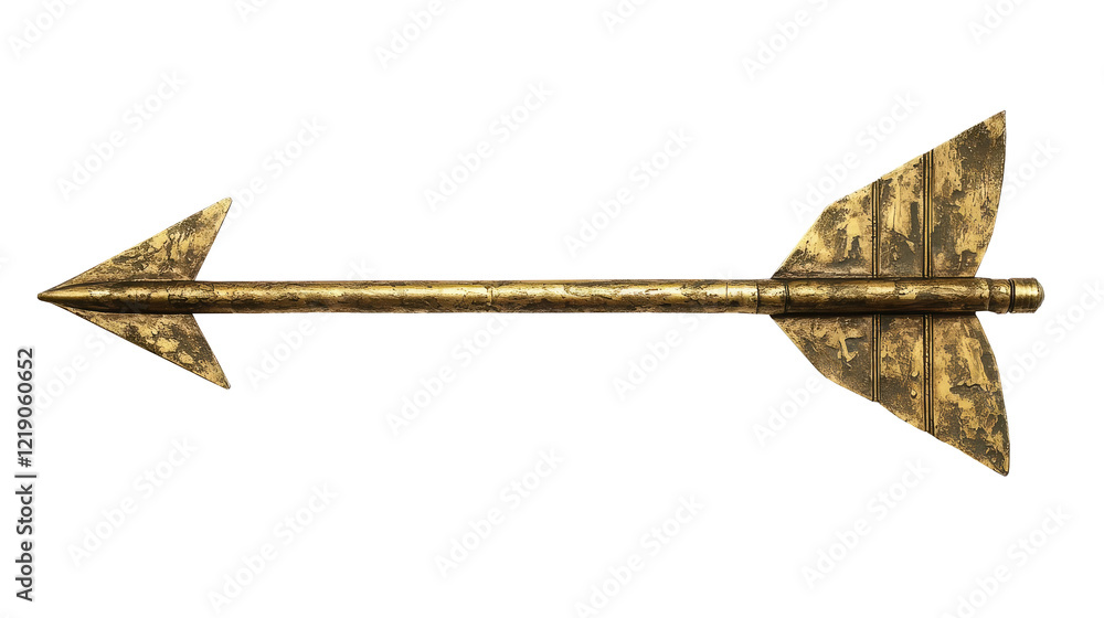 Vintage golden arrow with pointed tip on a transparent and isolated ...