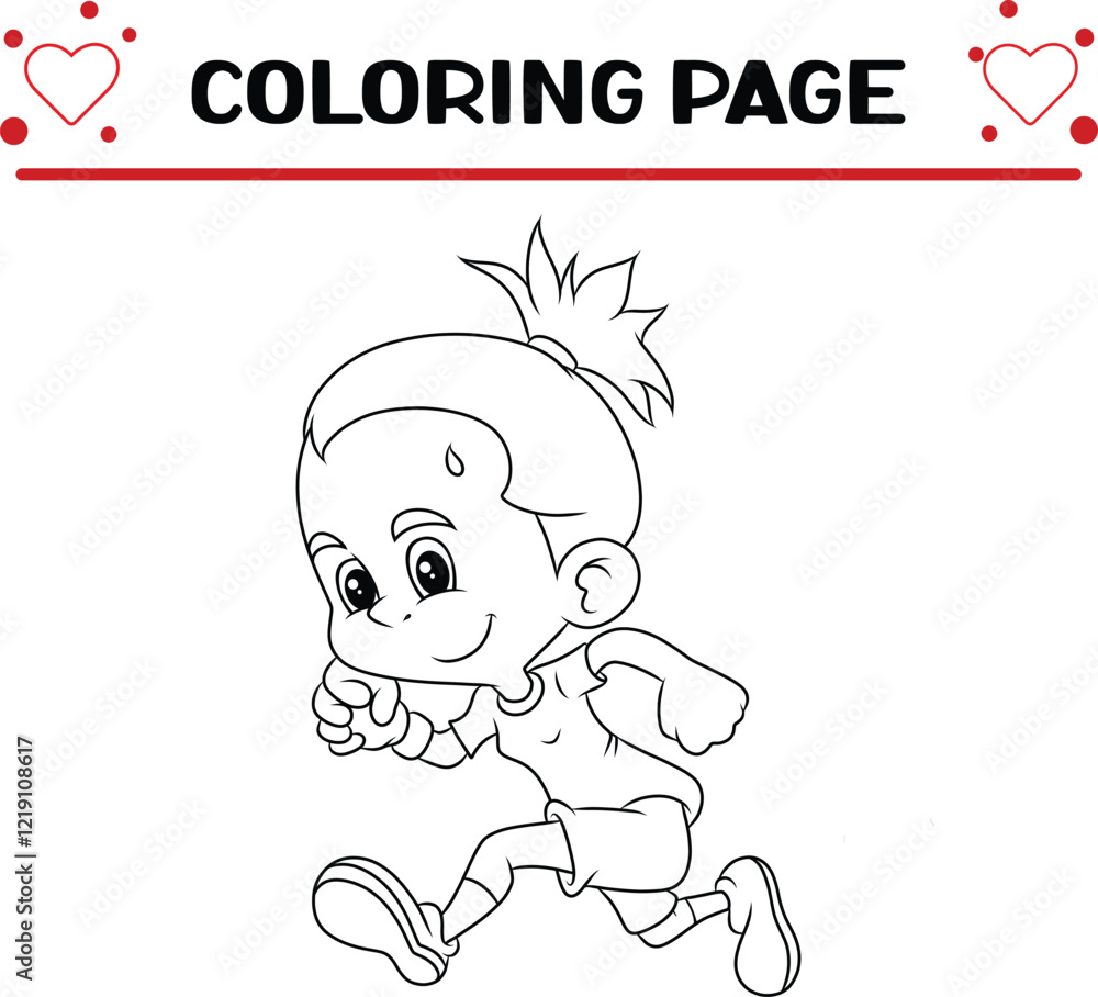 strong young girl is running with tired expression coloring page for ...