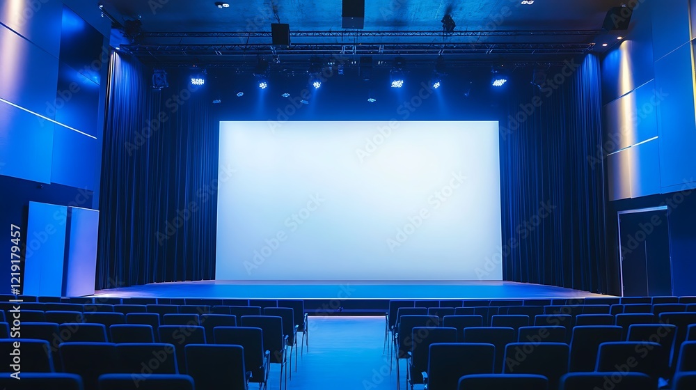 Event mock up with clean white screen in modern theatre environment for ...