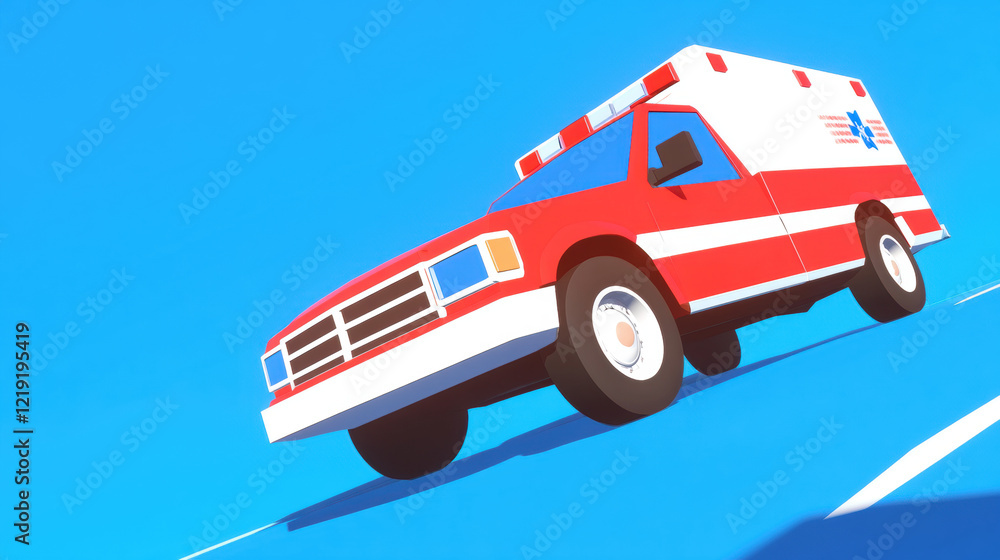 Trauma code, A high-fidelity 3D visualization of an ambulance rushing ...