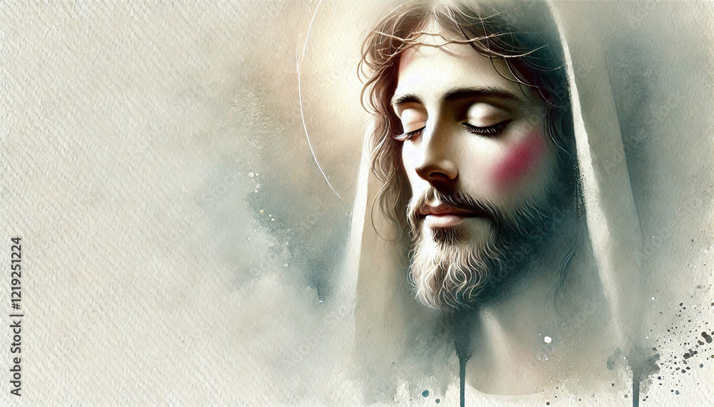 Illustrated Watercolor Jesus A soft, fluid watercolor portrait of Jesus ...