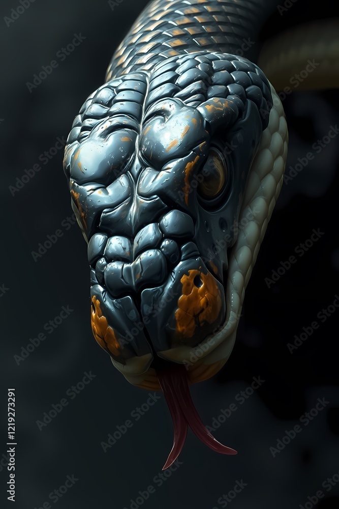 Image of the head of a snake from the Chinese zodiac with two languages ...
