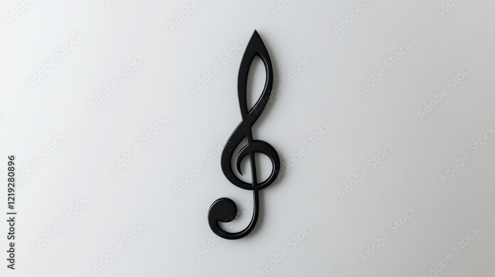 Black treble clef standing out against a minimalist white background ...