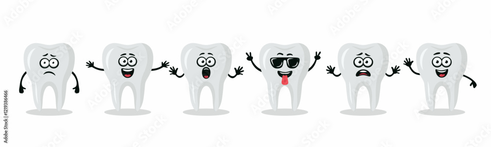 Adorable Tooth Characters Showing Different Emotions. Flat Vector Tooth ...