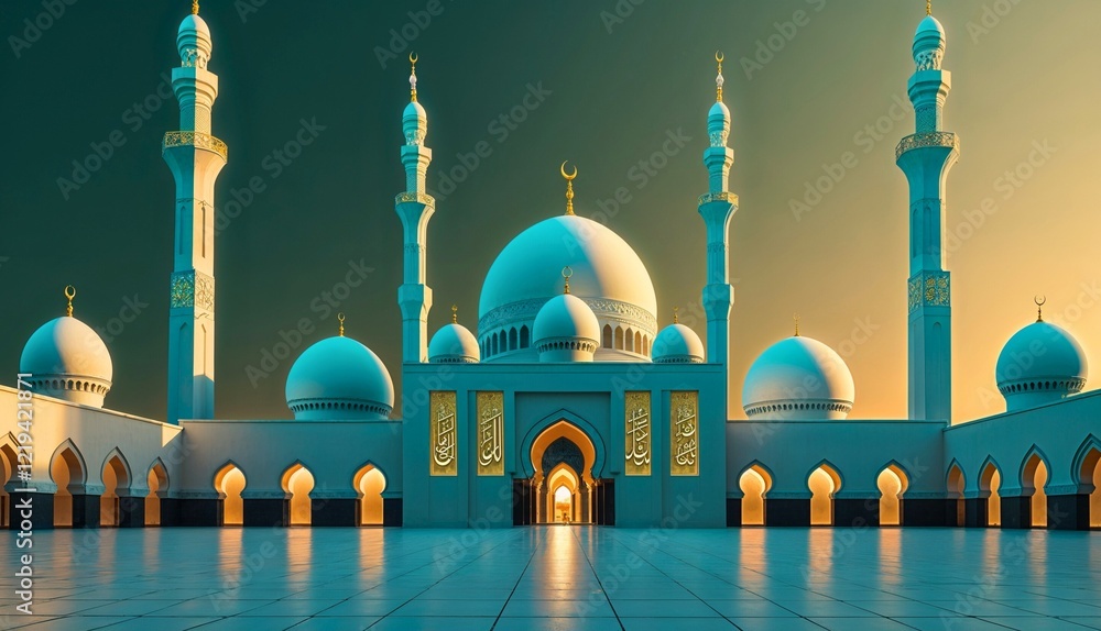 Magnificent Grand Mosque with Dome and Minarets Reflecting Islamic ...