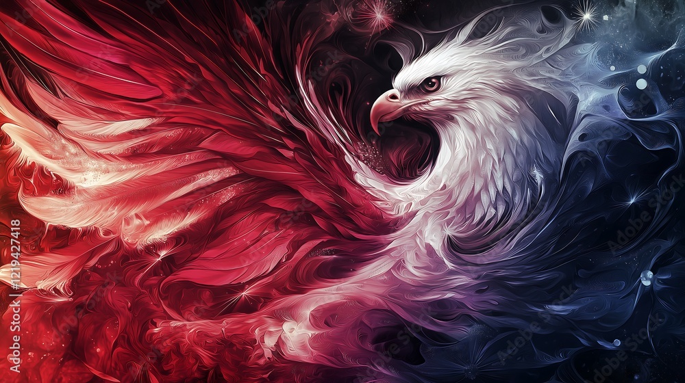 fantasy creature, mythical bird, phoenix, fire and ice, duality, red ...